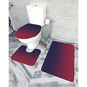 Ombre Wine Red Bathroom Rugs Mat Sets 3 Piece, Bath Shower Rugs with U-Shaped Contour Toilet Mat, Abstract Modern Color Art Large Absorbent Bathtub Runner Rugs Floor Mats