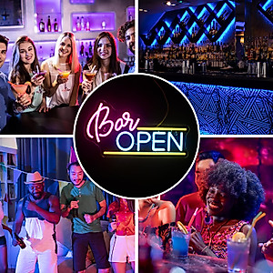WX&YH Bar Open Neon Sign - Led Sign 10 Dimmable Open Neon Signs for Wall Decor, Open Bar Neon Lights Signs for Bar Business Window Pub Cafe Man Cave Club Restaurant Open Sign Decor Gifts