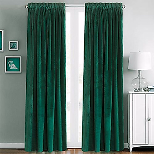 Roslynwood Velvet Curtains Forest Green Rod Pocket & Clip Rings Drapes Emerald Green 63 inch Thermal Insulated for Bedroom 2 Panels (W52'' x L63'', Emerald Green)