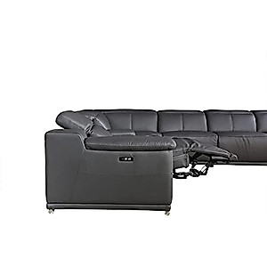 Blackjack Furniture Venice 7 Piece Italian Leather Sectional Sofa with 3-Power Recliners, Adjustable Headrest, Lumbar Support, USB and Wireless Charging Station, Extra Large Storage, 1 Console, Gray