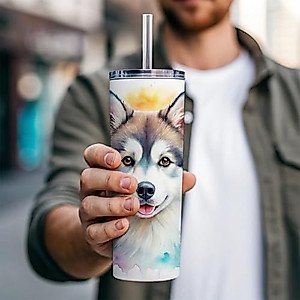 Pomsky Dog Watercolor Style Skinny Tumbler 20oz with Straw Insulated Water Bottle Gift