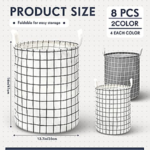 Nuogo 8 Pieces Freestanding Laundry Basket Round Collapsible Organizer Basket Cotton Linen Washable Laundry Hamper Waterproof Laundry Room Organization Large Storage Bins for Kids Toy Room Nursery