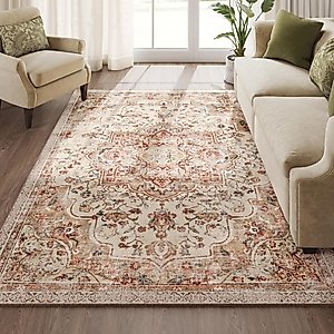 SONGMICS HOME Area Rug, 5x7 ft Rug for Bedroom, Non-Slip Carpet, Traditional Vintage Style, Home Decor, for Living Room, Kitchen, Entryway, Dining Room, Machine Washable, Cappuccino Beige UTAR036K01