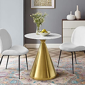 Modway Tupelo Round Artificial Marble Dining Table, 28 in, Gold White