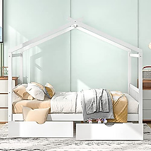 Merax Full Size House Platform Bed Frames with with Two Drawers, Headboard and Footboard/No Box Spring Needed/Easy Assembly