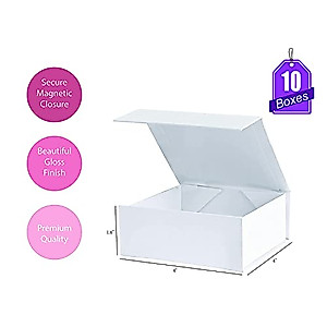 Purple Q Crafts SMALL White Hard Gift Box With Magnetic Closure Lid 4" x 4" x 1.6" Square Favor Boxes For Truffles, Candy, Jewelry, Small Gifts With White Glossy Finish (10 Boxes)
