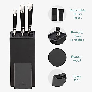 Navaris Universal Knife Block Holder - Rubber Wood Stand with Bristles to Fit Different Sizes of Knives - Angled Design, 9.8" x 5.9" x 4.1’" - Black