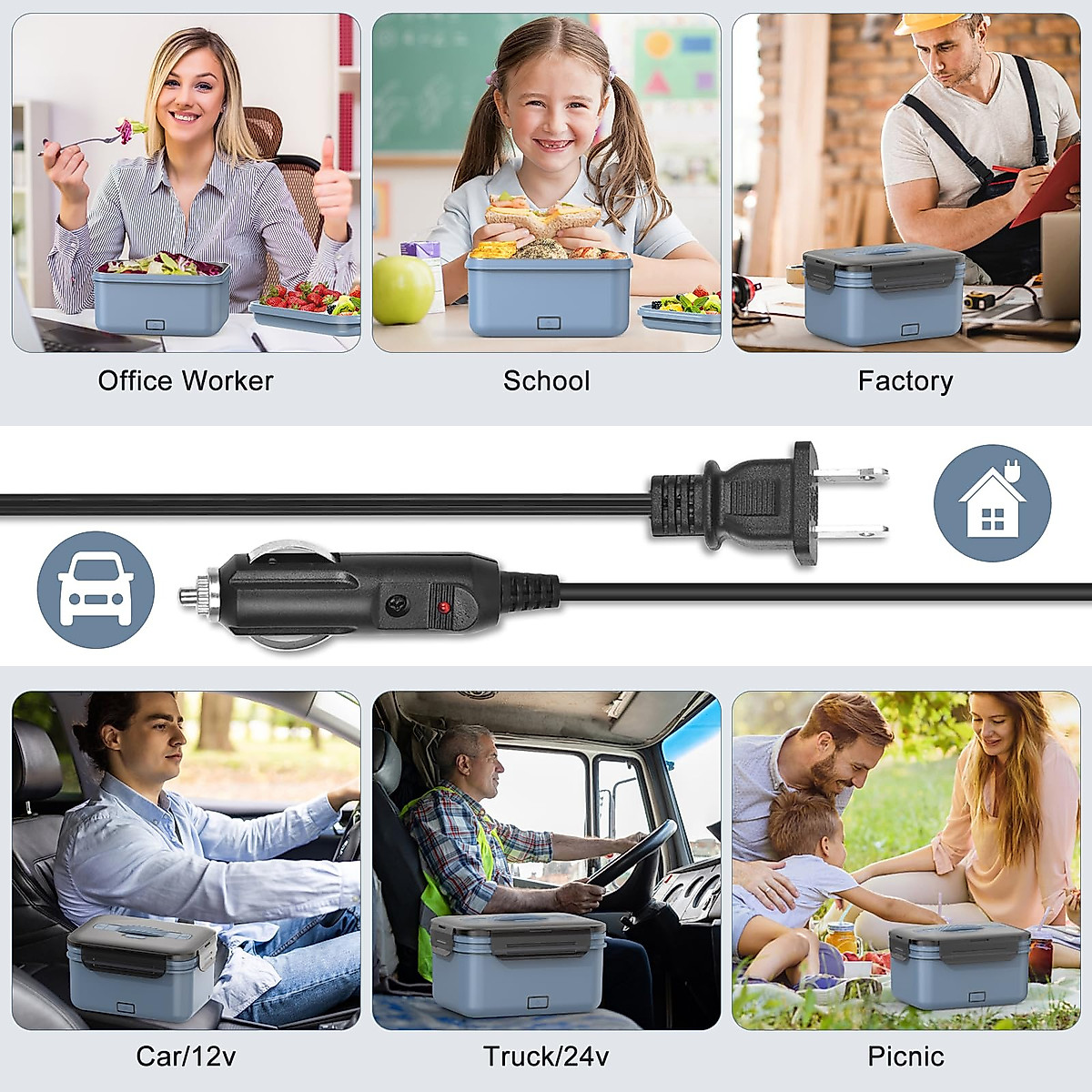 Herrfilk Electric Lunch Box Food Heater 100W, 4 in 1 Ultra Quick Heated Lunch Boxes for Adults 12V/24V/110V/220V Portable Food Warmer for Car/Truck/Office With Fork Spoon and Insulated Carry Bag