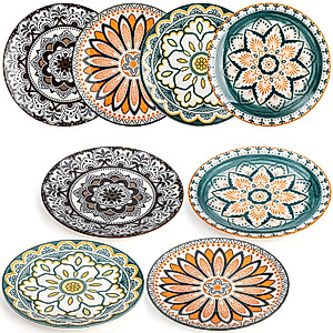 Foraineam 8 Pieces Salad Plates, 8.5 Inch Porcelain Floral Dessert Plates, Colorful Round Lunch Plate Sets for Appetizer Salad Fruit Snack, Dishwasher and Microwave Safe