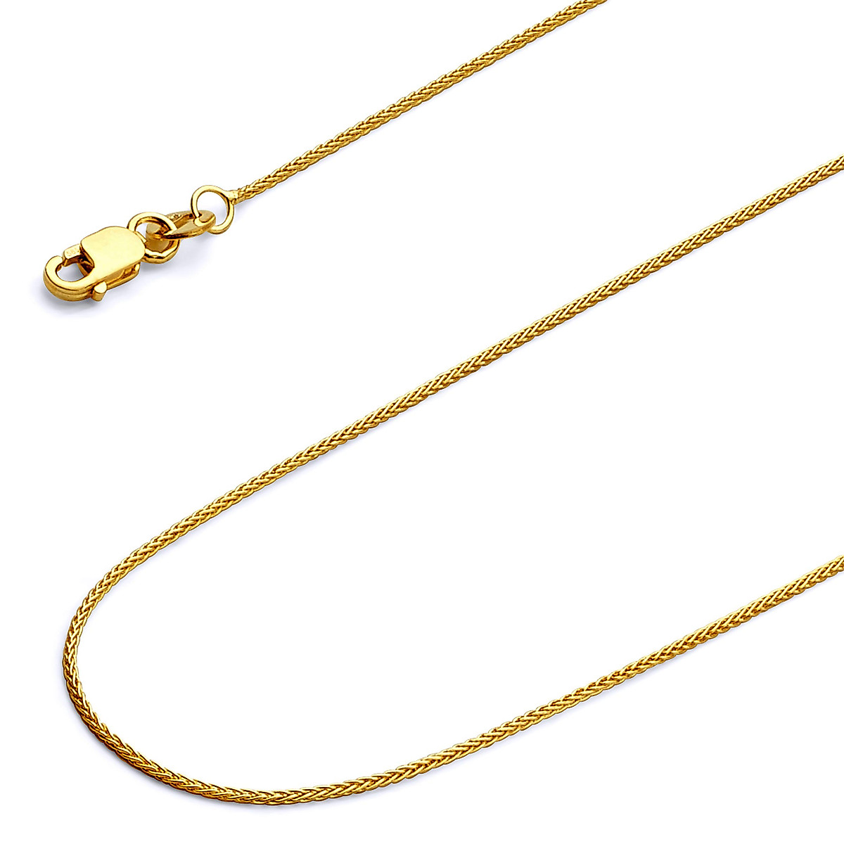14k REAL Yellow Gold Solid 1mm Braided Wheat Chain Necklace with Lobster Claw Clasp - 20"