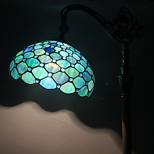 ZJART Tiffany Floor Lamp Stained Glass Lamp 18X12X67 Inch Angle Adjustable Arched Gooseneck Antique Reading Light (Sea Blue Pearl)