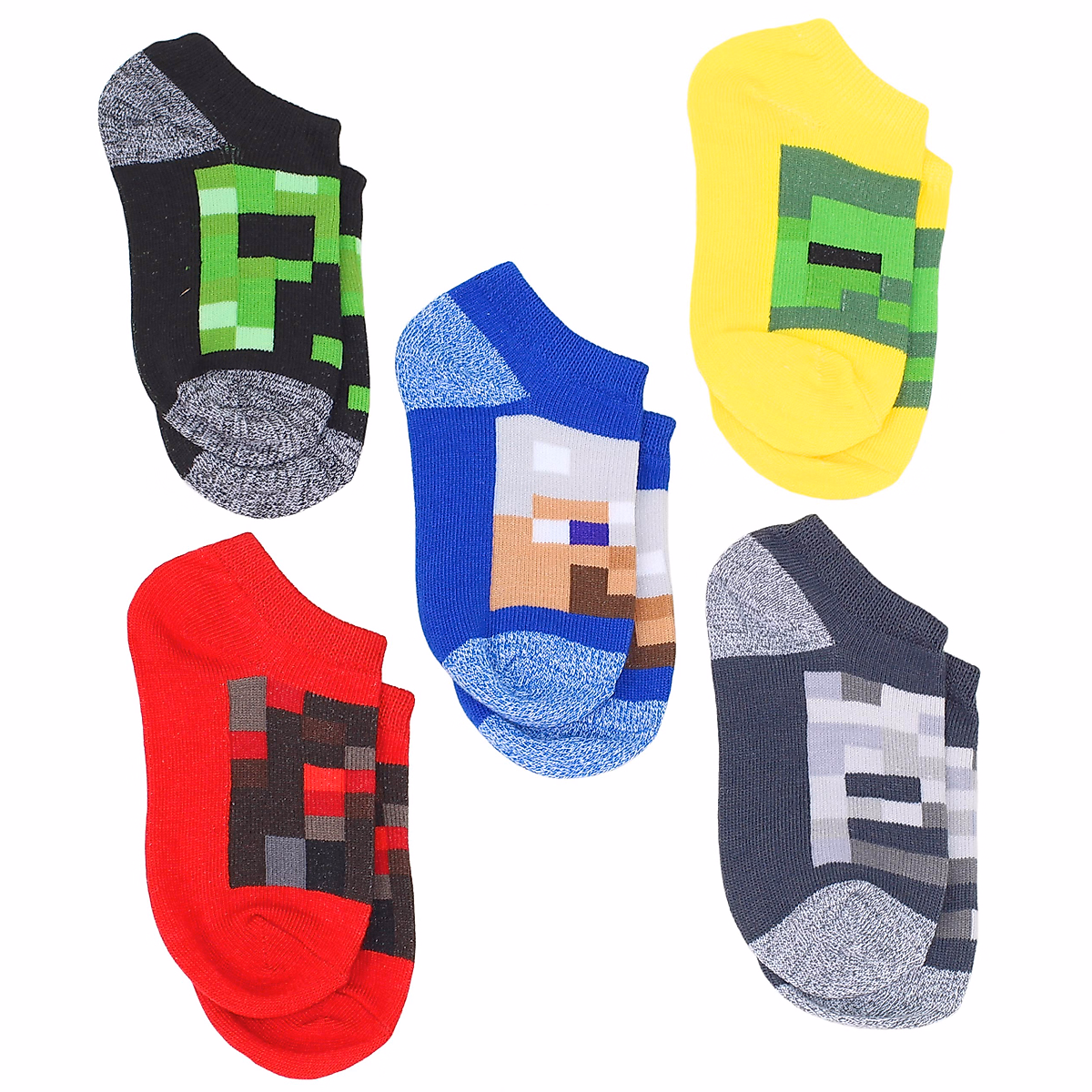 Minecraft Little Boys Character 5-Pack No-Show Socks, Small, Multicolor 7