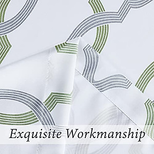 Geometric Semi Sheer Window Curtain Panel Pairs with Moroccan Grey and Green Trellis Print Canvas Fabric for Kids Room Grommet Top Long Window Drapes for Living Room Bedroom, 54×95 Inch, Grey/ Green