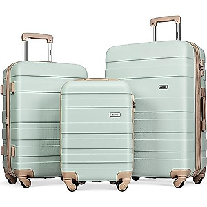 Merax 3 Piece Expandable ABS Hardshell Luggage Sets Spinner Wheel Suitcase TSA Lock Suit Case, Grey Green, 20/24/28 Inch