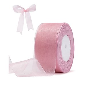 Pink Organza Ribbon for Gift Wrapping, FAKILO 2 Inch Shimmer Sheer Wrapping Ribbon for Bouquet, Wedding, Christmas Gift - 50 Yards Each Roll