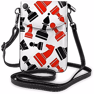 Chess Pattern Women Soft PU Leather Cellphone Purse Wallet Handbag Small Crossbody Shoulder Bag