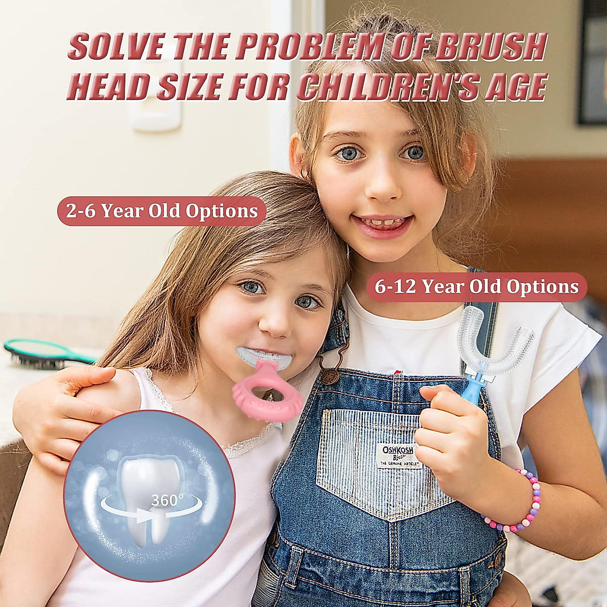 Qinerle 3PCS Kids U-Shaped Toothbrush ,Food Grade Soft Silicone Brush Head, 360° Oral Teeth Cleaning Design for Toddlers and Children