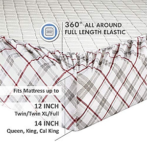 Comfort Spaces Cotton Flannel Breathable Warm Deep Pocket Sheets with Pillow Case Bedding, Cal King, Grey/Red Plaid 4 Piece