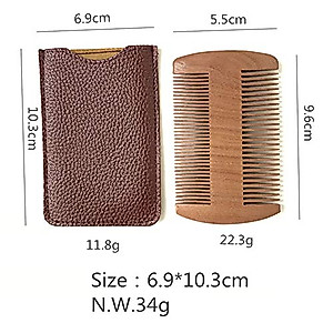 Wooden Beard Comb with PU Leather Case Pocket Beard Comb Fine & Coarse Teeth for Men Beards & Mustaches Grooming