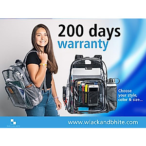 Heavy Duty Clear Backpack with Mesh Organizer, Clear Bookbag (Large, Black)