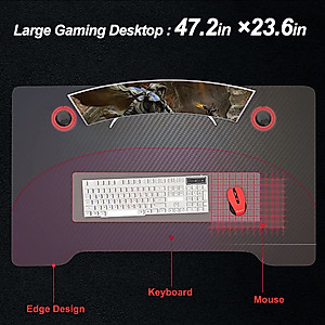 PayLessHere Gaming Desk Z-Shaped More Structure Stable 47" Computer Desk, Ergonomic Racing Style Table for Home Office, Games, Study, Writing