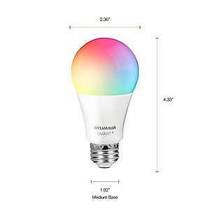 SYLVANIA Wifi LED Smart Light Bulb, 60W Equivalent Full Color and Tunable White A19, Dimmable, Compatible with Alexa and Google Home Only - 4 Pack (75674)