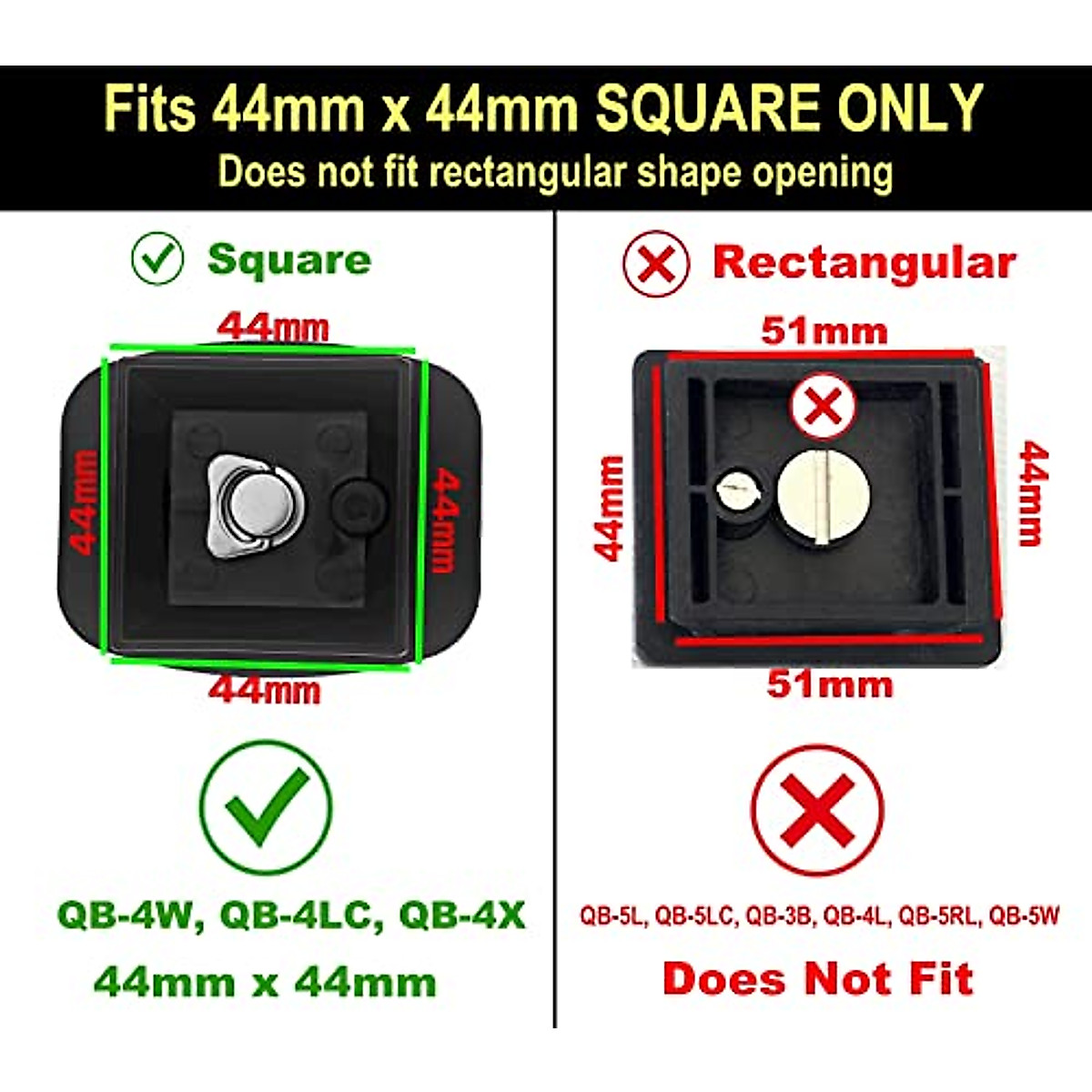 DaVoice 44mm Tripod Quick Release Plate Camera Mounting Adapter Parts Replacement for Certain Ambico, Tar gus, Velbon, Vista Explorer 60”, Sony, Sunpak, Ravelli Tripod Mount Attachment Baseplate QB-4W