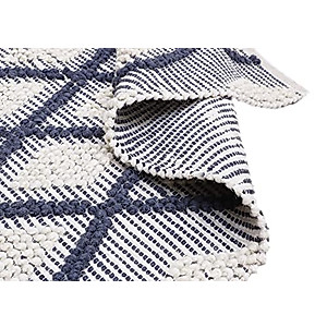 Home Talk Store Wool Area Rug | Handcrafted Traditional Rugs | Non-Skid Carpet | Modern Indoor Shag Rugs for Bedroom, Home Décor, Dining Room | Wool Mats | 4’x 6’ | White & Navy