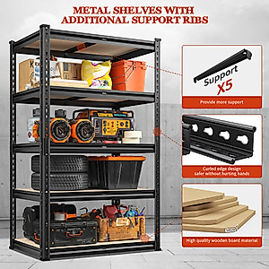 REIBII Garage Shelving 2000LBS Storage Shelves Heavy Duty Shelving 5 Tier Adjustable Metal Shelves for Garage Shelves Sturdy Shelving Unit Storage Rack for Kitchen Pantry Basement, 60" H x28 Wx 14" D