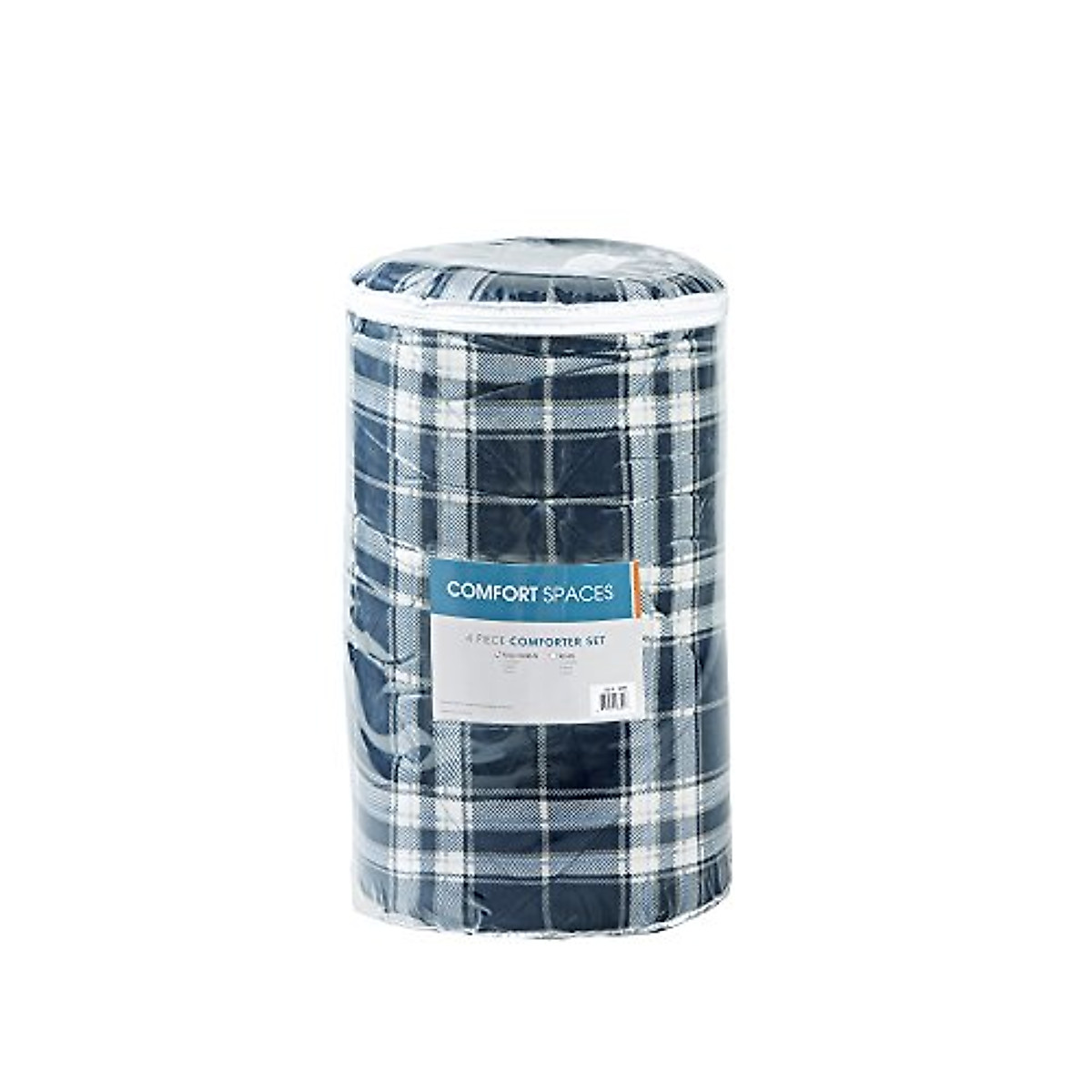 Comfort Spaces Aaron Sherpa Comforter and Throw Combo Set, Ultra Softy Fluffy Warm Checker Plaid Pattern Cold Weather Bedding, Full/Queen, Navy,CS10-0409