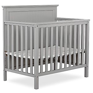 Dream On Me Ava 4-in-1 Convertible Mini Crib in Pebble Grey, 635-PG, Greenguard Gold Certified, Non-Toxic Finish, Comes with 1" Mattress Pad, with 3 Mattress Height Settings