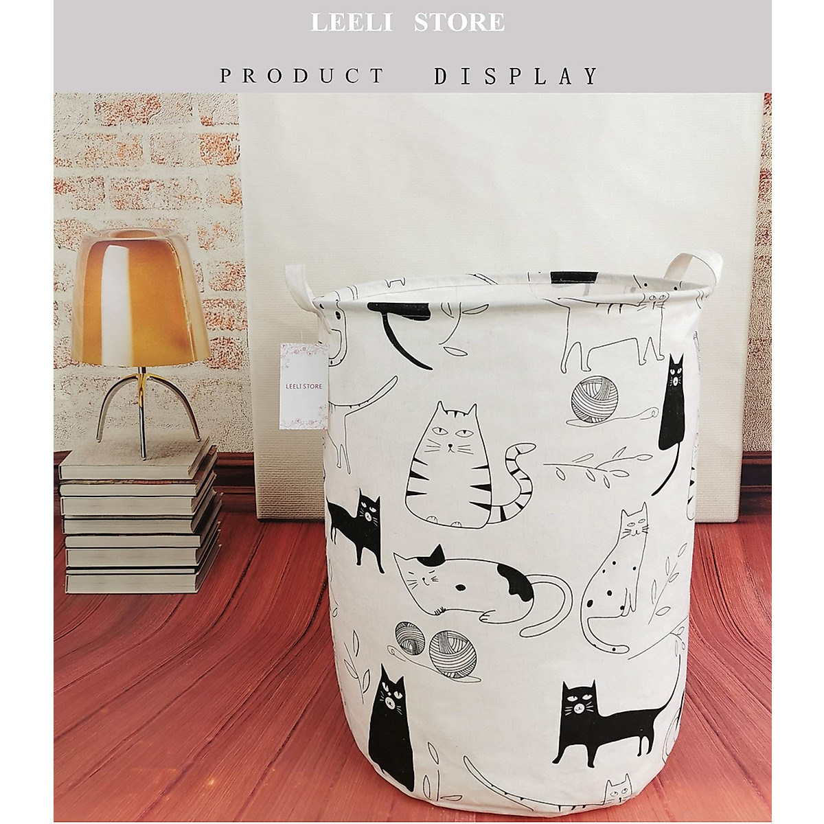 LEELI Laundry Hamper with Handles Collapsible Canvas Laundry Basket,Waterproof Storage Basket Home Organizer for Nursery,Clothes,Toys,Baby Hamper19.7×15.7(kitty)