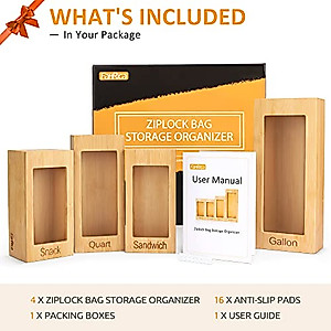 FamRica Ziplock Bag Storage Organizer Bamboo Ziplock Bag Organizer for Drawer, Baggie Holder Compatible with Gallon Quart Snack and Sandwich Size Storage Bags, Freezer Bags and Slider Bags