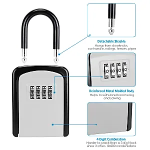 Key Lock Box, Upgraded Lockbox for Keys Outdoor, Key Safe Box, Weatherproof 4 Digit Combination Key Storage Lock Box, 5 Keys Capacity Lockbox with Removable Shackle for Indoor Outdoor, 3.66inch