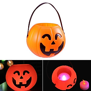 BESTOYARD Halloween Plastic Pumpkin Portable Pumpkin Bucket Trick-or-Treat Bucket Halloween Candy Bucket Jack O Lantern Bucket Halloween Party Supply 6.7Inch
