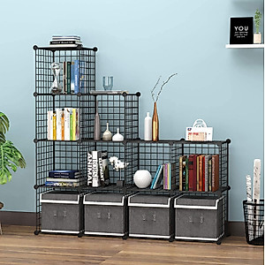 HUBSON Wire Cube Storage Organizer, Book/Toy/Craft/Potted Plants and petCloset Organizers and Storage Shelves, 9-Cube Freely Combinable Metal Grids Storage Shelf,Black Iron