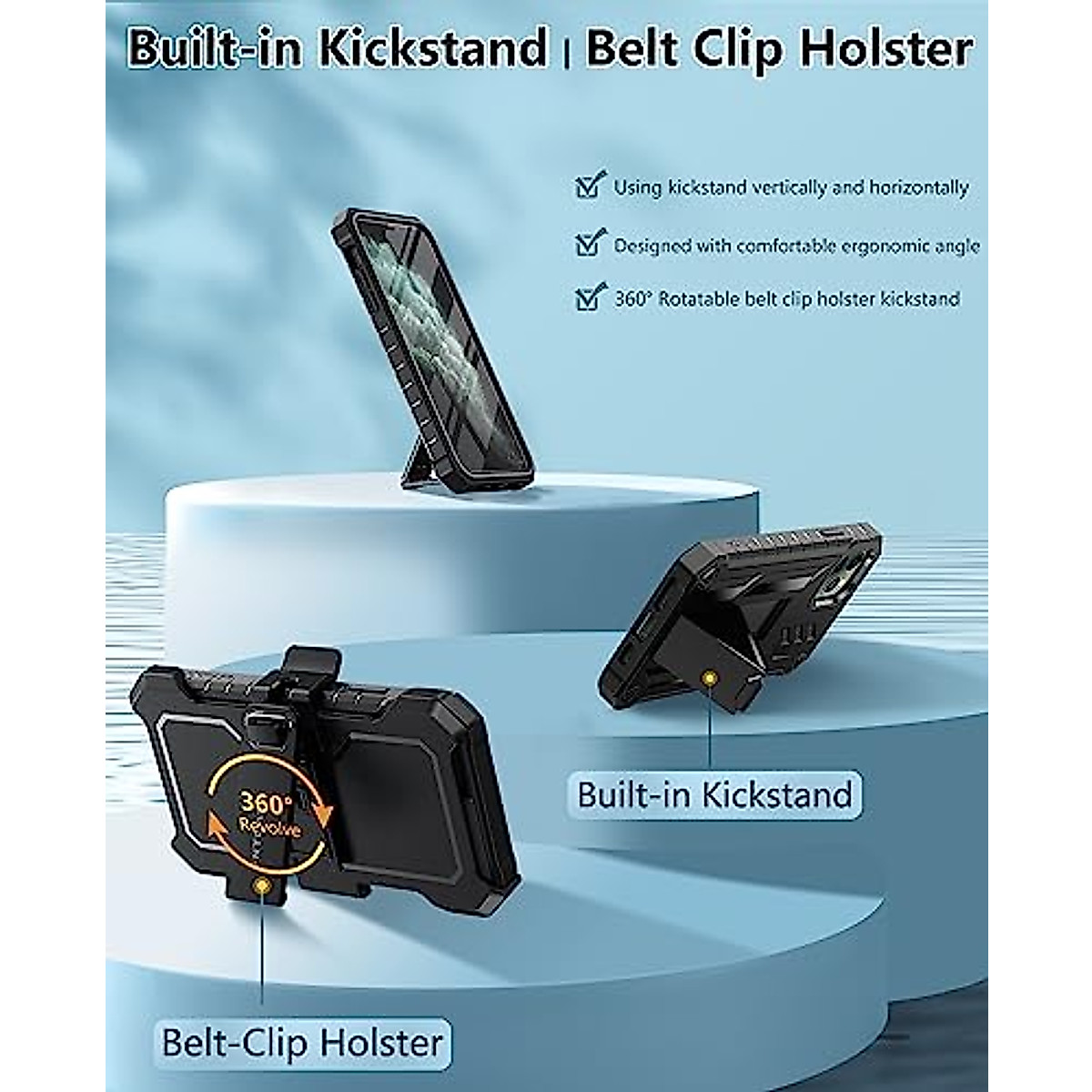 FNTCASE for iPhone 11 Pro Max Case: with Belt-Clip Holster & Built-in Screen Protector & Kickstand, Full-Body Dual Layer Rugged Heavy Duty Military Shockproof Protective Cell Phone Cover -Black