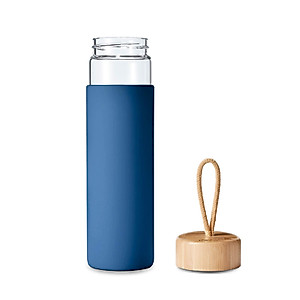 Yomious 20oz Bundle with 25oz Glass Water Bottle with Bamboo Lid and Silicone Sleeve – Reusable BPA Free – Glass Drinking Bottle with Lids
