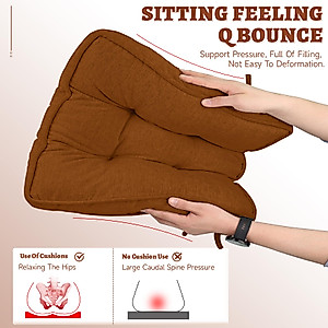 Focuprodu Chair Cushions. 18x18 Inch Thick Soft Chenille Fabric for Patio Chair Cushion. Double-sided Use with Ties for Office/Dining Room/Window (Brown)