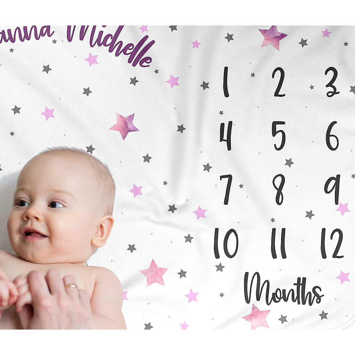Elephant Baby Milestone Blanket Girl, First Year Monthly Growth Blanket, Personalized Name Month Photo, Love You to The Moon and Back, Baby Girl Shower Gift (Elephant-Pink, Smooth 38x28)