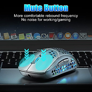 NORMIA RITA 【Dual Modes】 Honeycomb Wireless Mouse Bluetooth and 2.4GHz Two Modes Connection Computer Mouse with 7 Colors Backlight Silent Mouse 4 DPI Levels for Gaming, Working