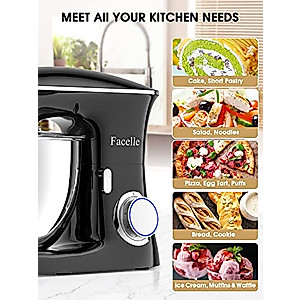 Facelle Stand Mixer, 8.5 Quart Electric Mixer, 660W 6-Speed Tilt-Head Kitchen Electric Food Mixer with Beater, Dough Hook and Wire Whip, Black