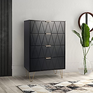 UEV 4 Drawer Dresser,Chest of Drawers,Wooden Dresser with 4 Metal Legs,Tall Dresser with Anti-Tipping Device,Dresser Set for Bedroom,Living Room (Black)