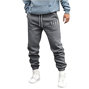Vifucz Crew Neck Coat Men 2023 2024 Mens Joggers Sports Pants Pockets Cotton Solid Sweatpants Adjustable Elastic Long Trousers Fall Winter Active Pant A7-Dark Gray 3X-Large