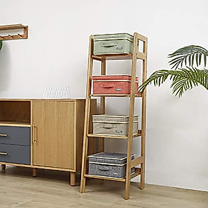 YueYue Small 4 Pack Fabric Stroage Box with Lids, Linen Foldable Stroage Box with lids 4 Color Set 12.4in/12in/6.7in
