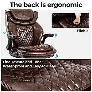 YI DANICA High Back Big & Tall 400lb Office Chair - Heavy Duty Base, Adjustable Tilt Angle Large Bonded Leather Ergonomic Executive Desk Computer Swivel Chair