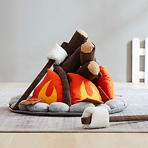 HUNIIHOME Pretend Campfire for Kids - Sensory Play Camping Toy Set with Plush Felt Fake Fire, Logs and Stones with Fake Food Marshmallow and S'Mores - 17 Piece Set