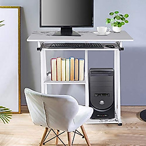 Standing Desk Stand Up Desk with Mutil-Layer Large and Comfortable Table top Desktop Computer Desk Laptop Study Table Office Desk with Pullout Keyboard Tray (White)