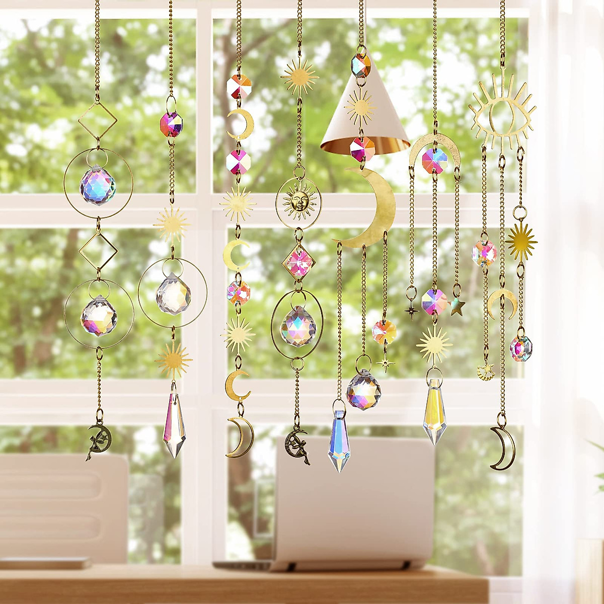 Sun Catchers Hanging Crystals 7 Pieces Suncatcher with Chain Pendant Ornament Crystal Balls for Window Home Garden Decor