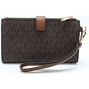 Michael Kors Jet Set Travel Double Zip Wristlet - Signature PVC (Brown / Acorn)